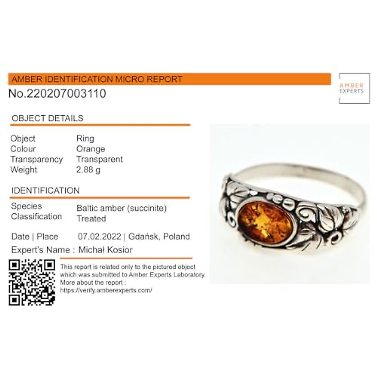 HolidayGiftShops Sterling Silver and Baltic Honey Amber Ring Dorota
