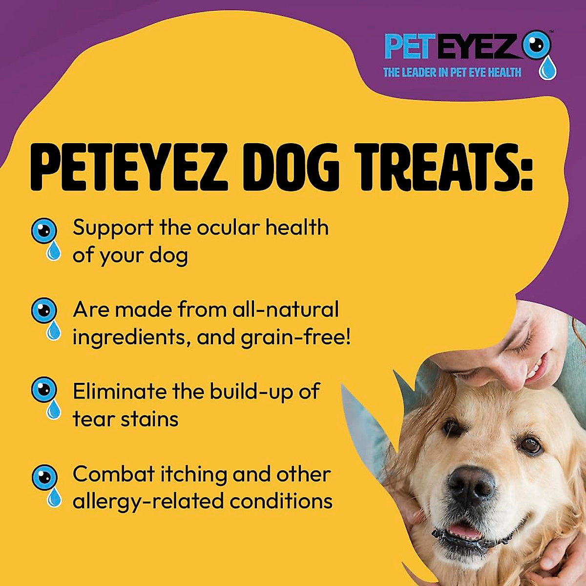 PetEyez Tear Stain Remover Vitamin Treats for Dogs - Support Eye Health & Reduce Itching & Tear Stain Buildup - 100% Natural Dog Treats w/Superfoods, Antioxidants & Nutrients - Chicken Flavor - 1oz