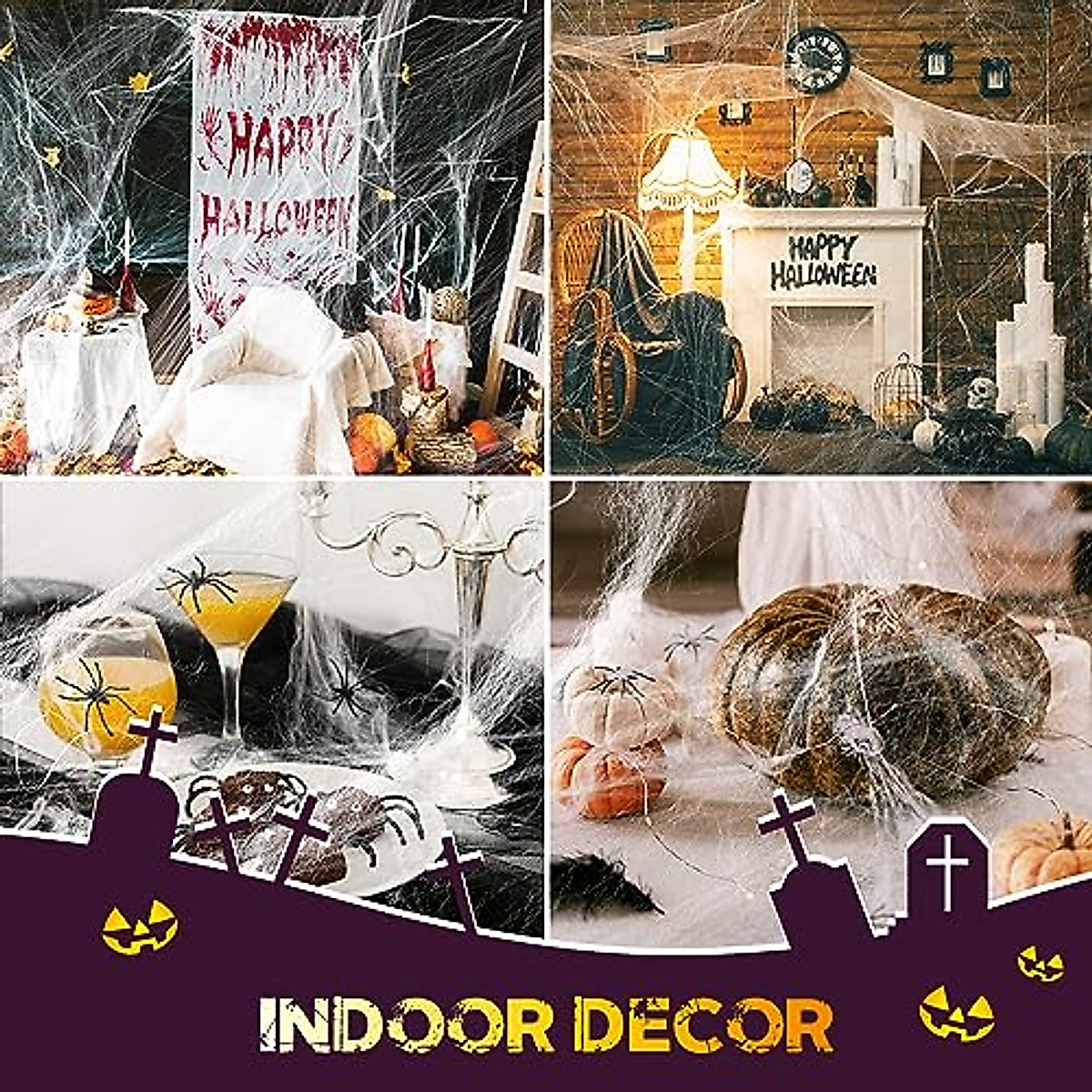 Playsheek 800 sqft Spider Webs Halloween Decorations with 90 Fake Spiders, Stretch Fake Cobwebs for Bushes Halloween Theme Party Indoor and Outdoor