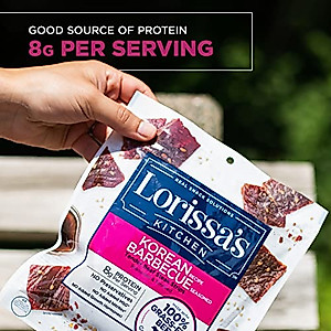 Lorissa's Kitchen Premium Grass-Fed Steak Strips, Korean Barbecue, 2.25 Oz. 4 Count - No Added MSG or Nitrites, Keto Friendly Snacks & Gluten Free, More Tender Than Traditional Beef Jerky