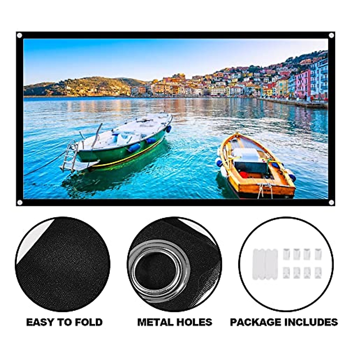 60" Projector Screen, 60inch Small 16:9 HD Foldable Anti-Crease Video Projection Screen, Portable 4:3 Outdoor Indoor Home Theater Movie Projector Curtain Fit for Party Camping Movie Bedroom