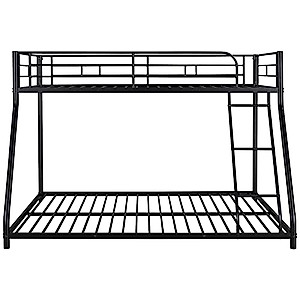 HUAYICUN Bunk Bed Twin Over Full Sturdy Steel Metal Bed Frame with Flat Ladder and Guardrail for Children/Teens/Adults (Black)