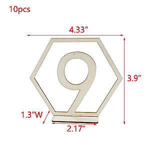 HEVSTIL 10pcs 1-10 Wooden Table Numbers, Wedding Table Numbers with Holder Base Wooden Table Numbers Hexagon Shape Table Numbers for Wedding Reception and Decoration
