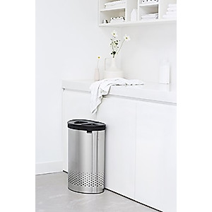 Brabantia Large Laundry Hamper (Matt Steel) Bathroom Bedroom Dirty Clothes Basket with 2 Sections, Inner Laundry Bags, Discrete Lid - 14.5 Gal