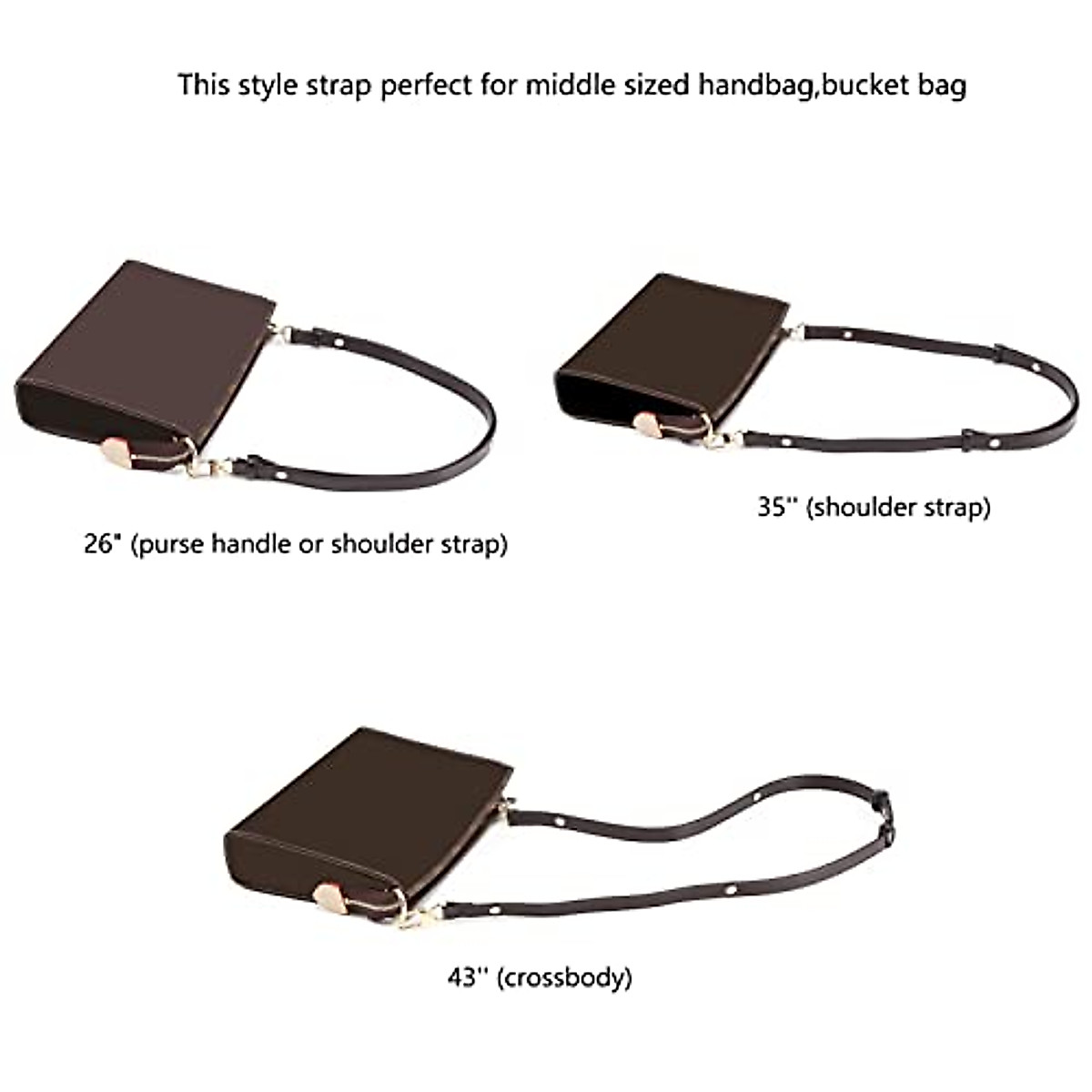 Adjustable PU Leather Purse Handle Shoulder Crossbody Strap for Handbag Bucket Bag (Black - Gold)