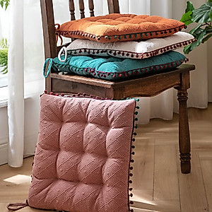 Wadser Cozy Seat Cushion Bohemian Chair Pad with Ties Gradient Pom Pom Dining Seat Pad for Kitchen Dining Room Office Cars Balcony Patio Furniture Blue 16x16