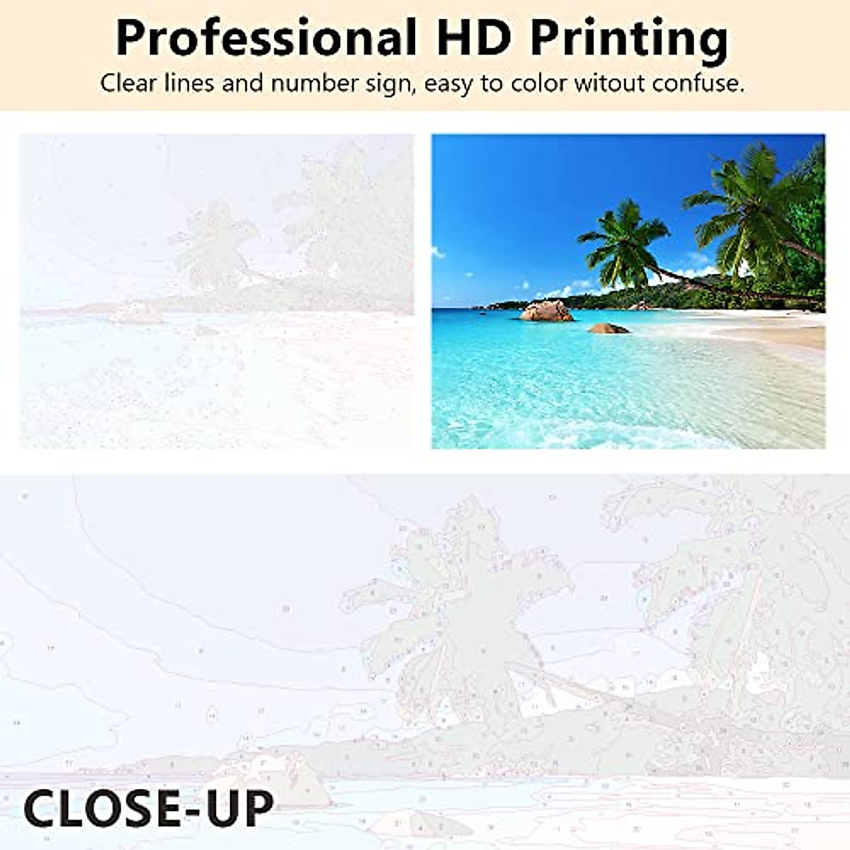 TISHIRON Seaside Beach Paint by Numbers for Adults Kids Adults Coconut Tree Seascape Painting DIY Paint by Number Paint by Numbers Kits Nordic Wall Decor 16"x20" (Without Frame)