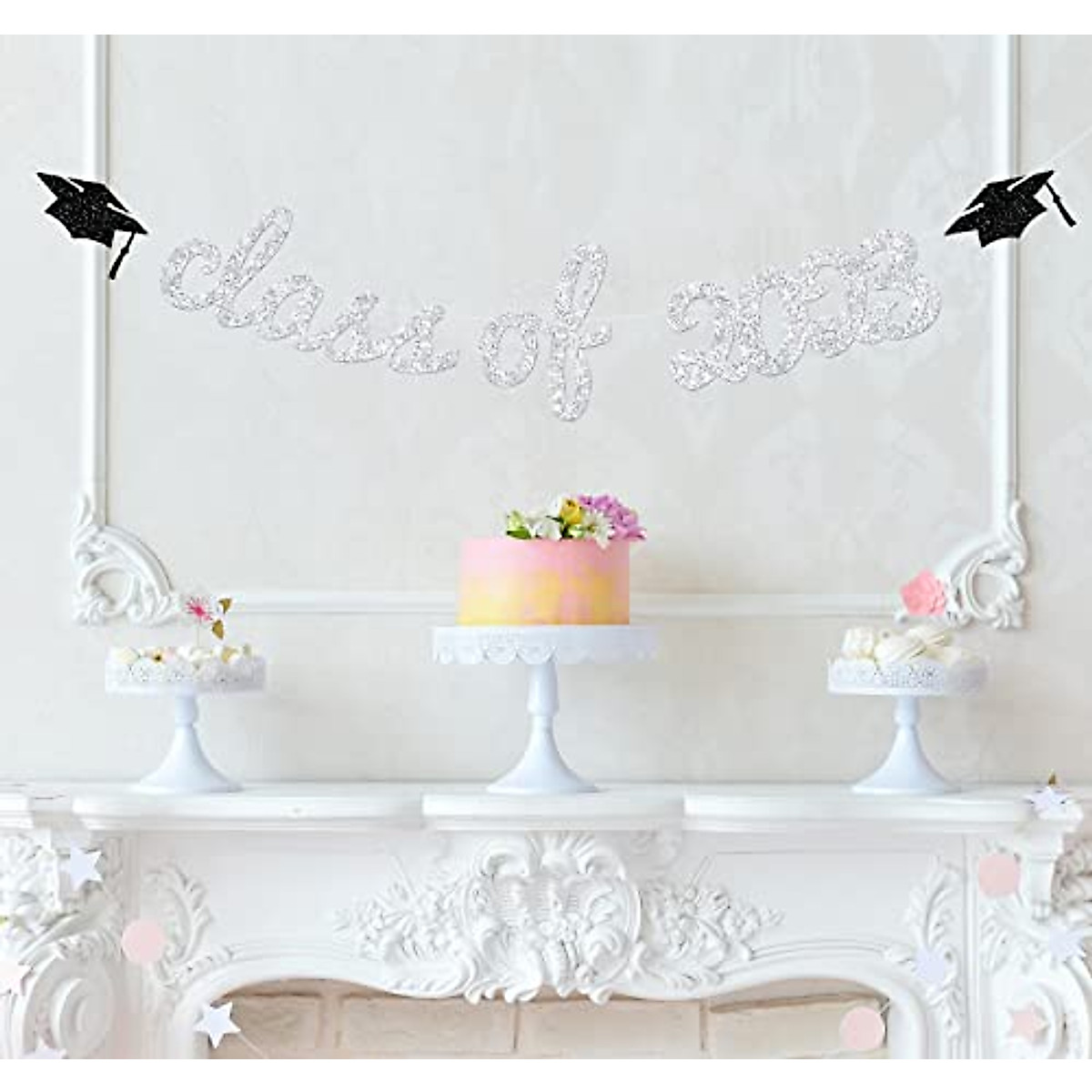 Class of 2023 Banner, 2023 Graduation Banner, Congrats Grad, 2023 Graduation Party Decoration Supply Silver Glitter