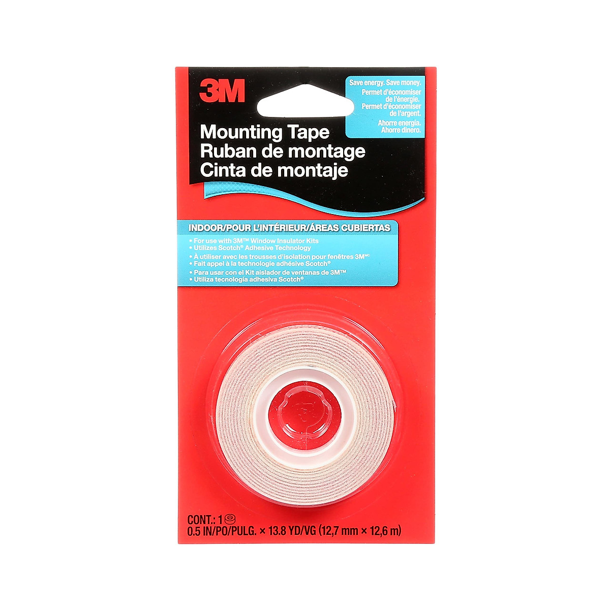 3M Window Film Mounting Tape, 1/2" in x 13.8 yd Roll, For Use with 3M Window Insulator Kits, Use on Painted Wood, Aluminum, and Vinyl-Clad Molding and More, Indoor Use, Easy to Apply (2145C)