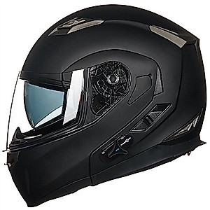 ILM Bluetooth Integrated Modular Flip up Full Face Motorcycle Helmet Sun Shield Mp3 Intercom Model 953 (L, Matte Black)