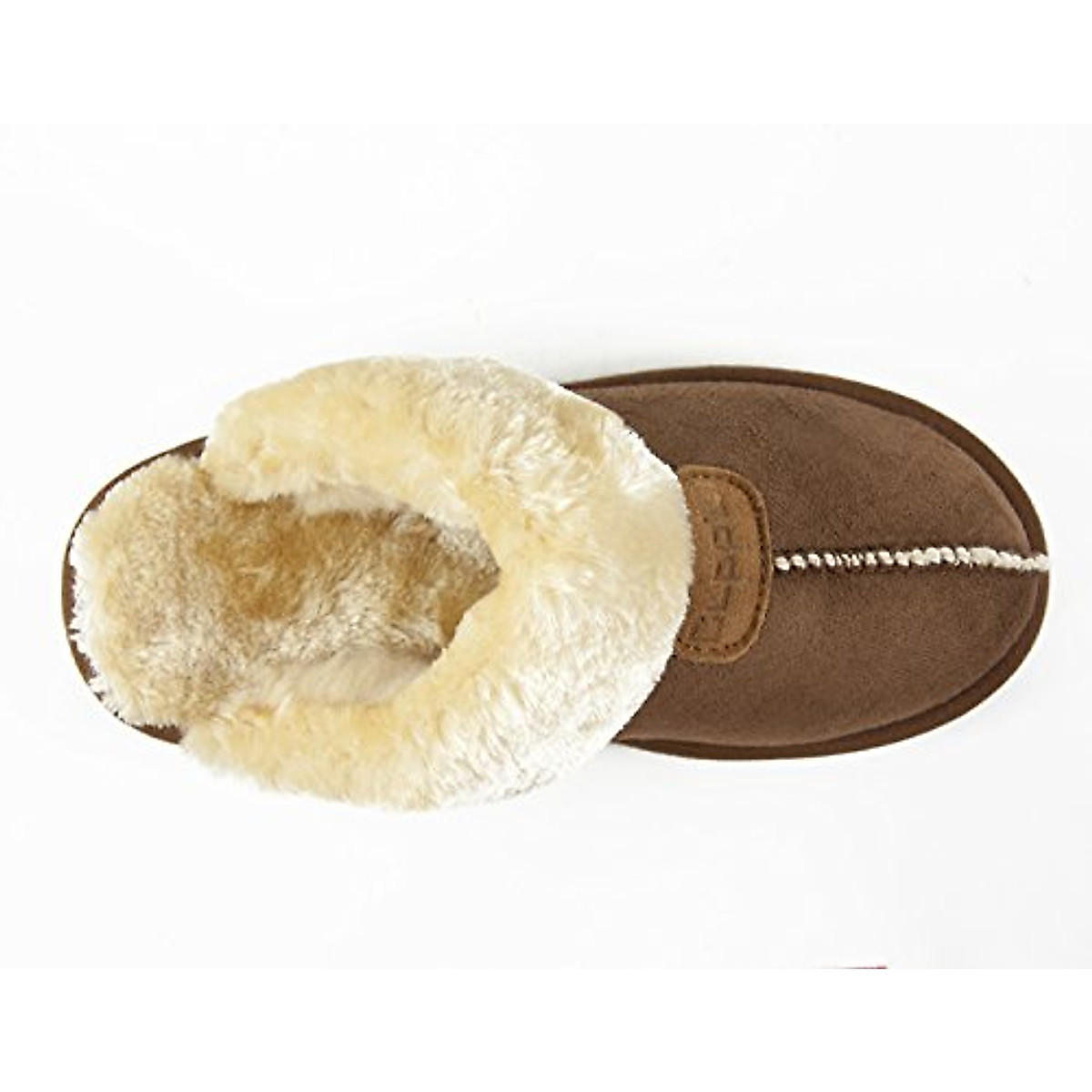 CLPP'LI Womens Slip on Faux Fur Warm Winter Mules Fluffy Suede Comfy Slippers-Tan-8