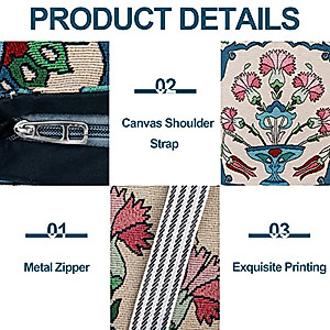 Aflngle Tote Bag for women Casual Canvas Handbags Beach Totes Large Capacity Grocery Shopping Bag Floral Embroidered Fashion Tote Bags, Travelling Shoulder Bags With Zipper boho Daily Bag