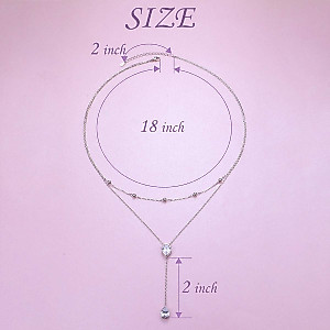 FLYOW S925 Sterling Silver Double Layered Necklace Teardrop CZ Choker Y Lariat Necklace Christmas Birthday Gifts for Women Wife Fiancée