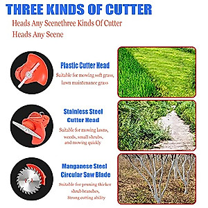 Weed Wacker Cordless Grass Trimmer Electric Weed 90~120cm Retractable, 3 Kinds of Adjustable Blades, 24v Electric Cordless Garden Trimmer with Battery and Charger for Garden (RED)