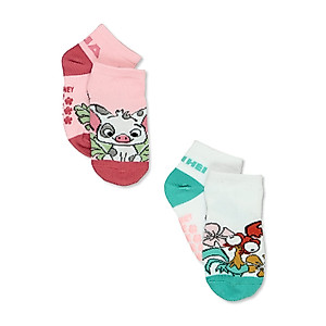 Disney Princess Moana Toddler Girls 6 Pack Quarter Style Socks with Grippers (Small (4-6), Blush)