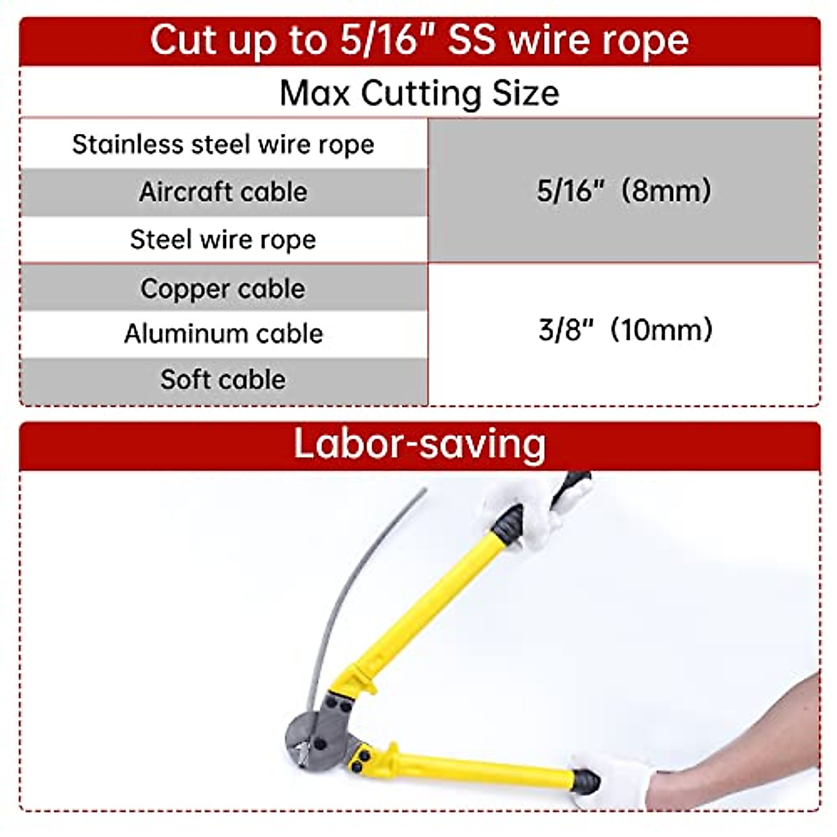 Muzata Heavy Duty 18" Hardened Cable Cutter,Chromium Vanadium Steel,High Temperature Heat Treatment,Cuts Up to 5/16" Stainless Steel Wire Rope Smooth Like Butter CR03,Series CT1