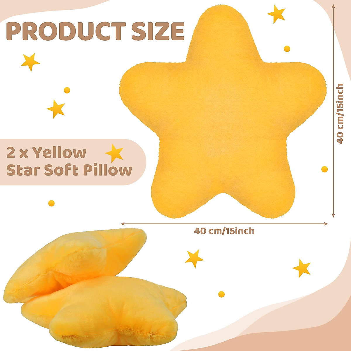 2 Pcs 15.7 Inch Star Pillow Plush Star Throw Pillow Cute Pillows Aesthetic Star Throw Stuffed Cushion Decorative Toy Gift Room Decor for Boys Girls Bedroom Sofa Chair (Yellow)