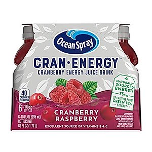 Ocean Spray, Cran-Energy Cranberry Raspberry Energy Juice Drink, 10 Fl Oz Bottles, 6 Ct