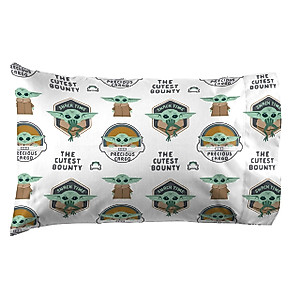 Jay Franco Star Wars The Mandalorian The Child Queen Sheet Set - 4 Piece Set Super Soft and Cozy Kid’s Bedding Features Baby Yoda Grogu - Fade Resistant Microfiber Sheets (Official Star Wars Product)