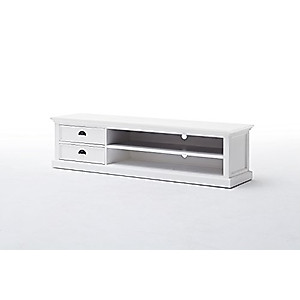 NovaSolo Halifax Pure White Mahogany Wood Large 2-Tier Tv Stand And 2 Drawers