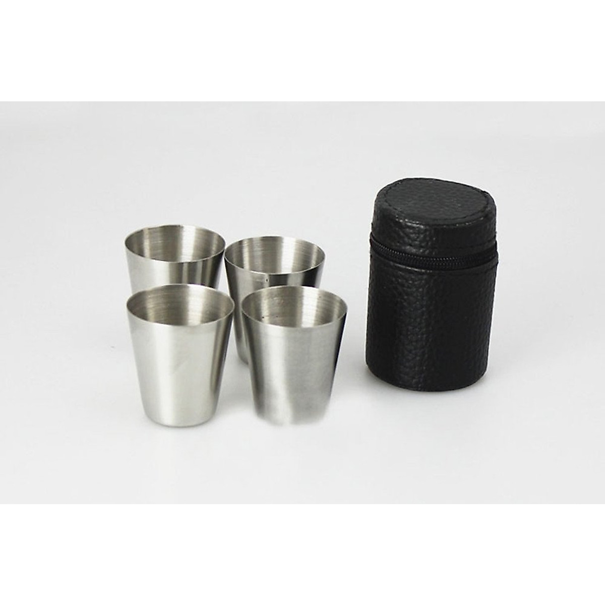 Yueton® Set of 4 Stainless Steel Shot Cups Drinking Vessel with Black Leather Carrying Case (30ml)
