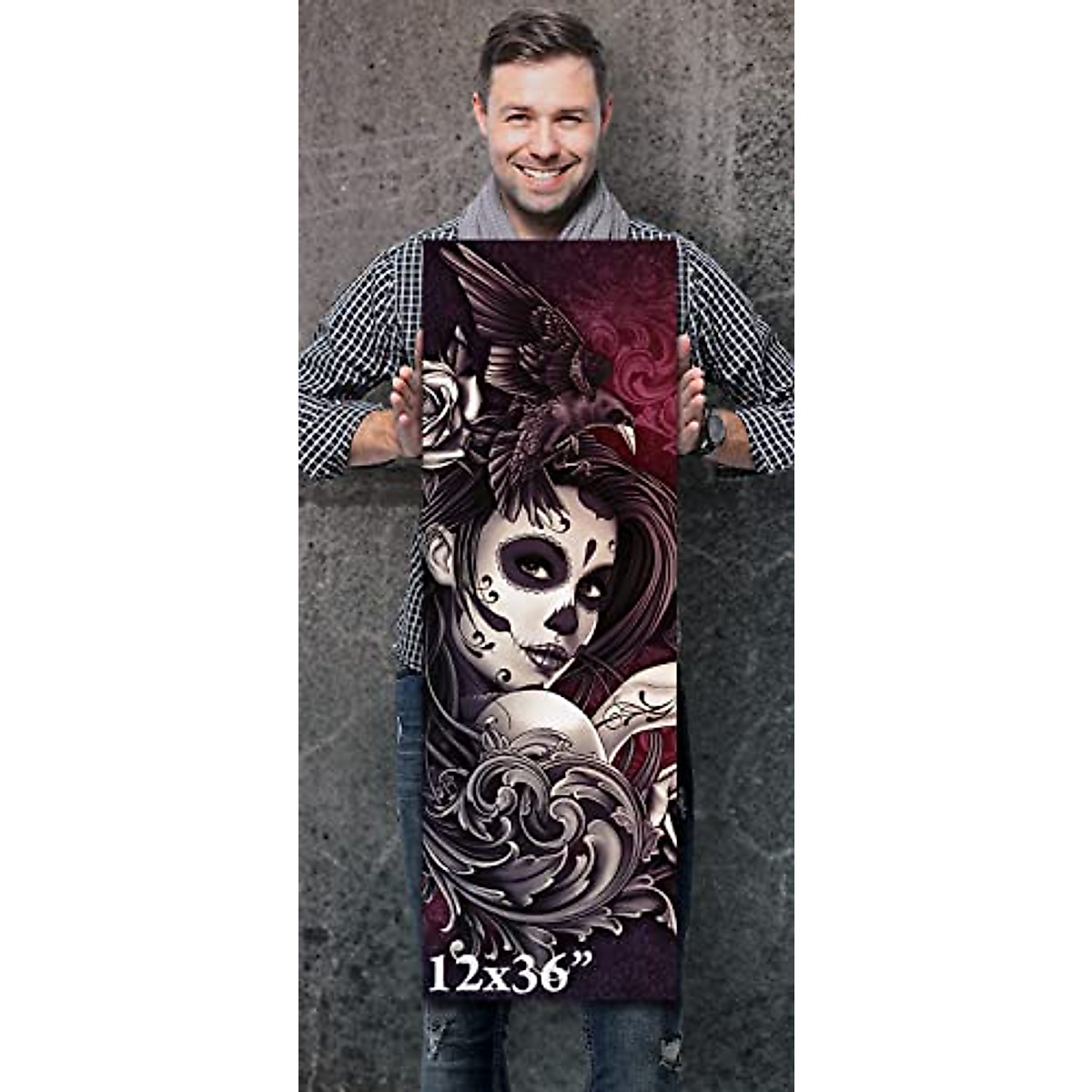 DAY OF THE DEAD GIRL CANVAS ART PRINT - Sugarskull Girl Painting Artwork with Crow, Roses, Timer Tattoo style Wall Art Gift - Sugar Skull Woman