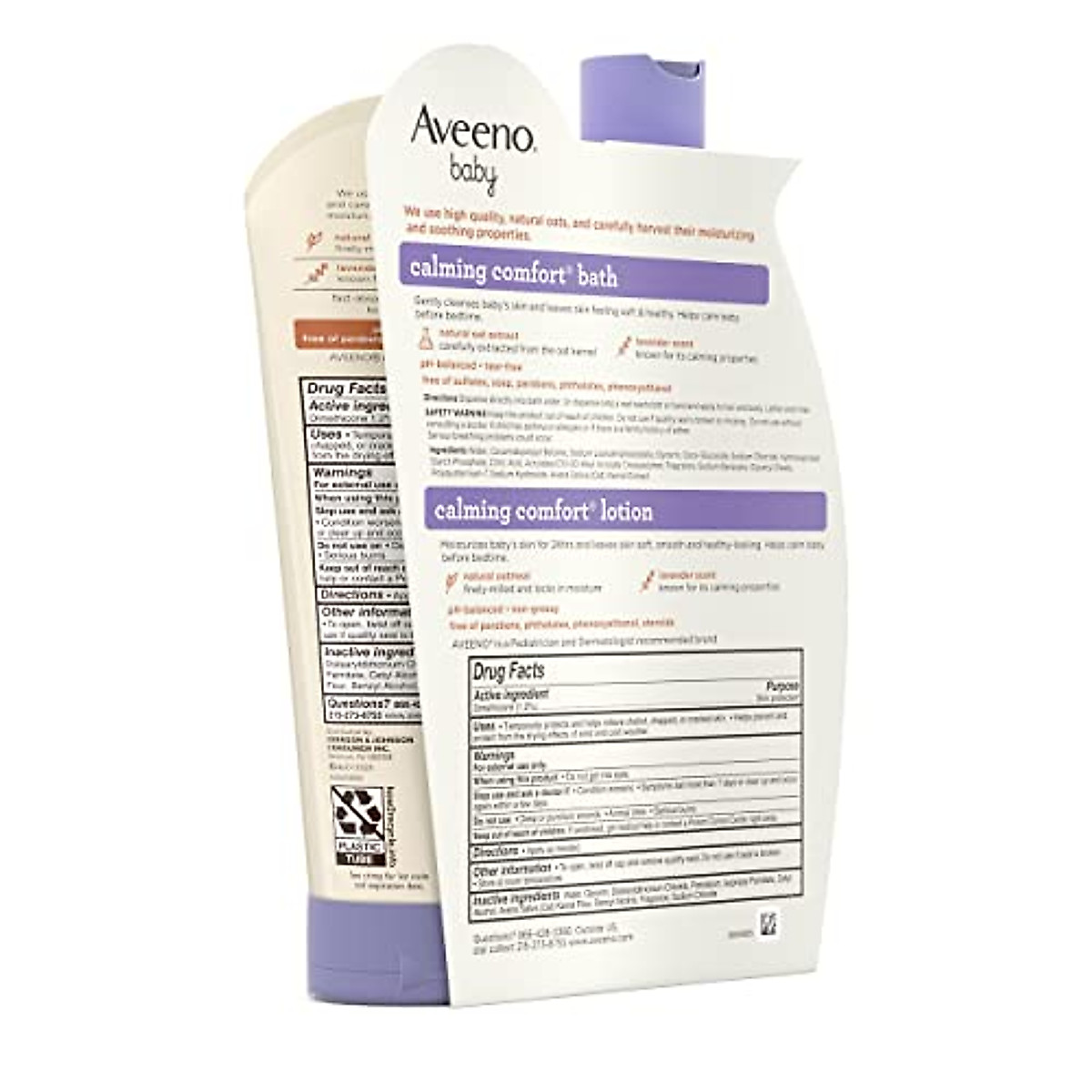 Aveeno Baby Calming Comfort Bath & Lotion Set, Night time Baby Skin Care Products with Natural Oat Extract, Lavender & Vanilla Scents, Paraben-Free, 2 Items