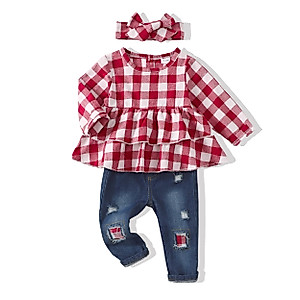 12 18 Months Girl Clothes Fall Winter Toddler Girl Clothes Outfits Cute Red Plaid Denim Pants Baby Girls Clothes 12-18 Months