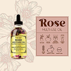 Multi-Use Oil for Face, Body and Hair - Organic Blend of Apricot, Vitamin E and Sweet Almond Oil Moisturizer for Dry Skin, Scalp and Nails - Rose Petals, and Bergamot Essential Oil - 4 Fl Oz