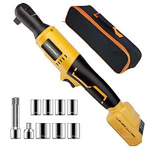 Lezwuatoolz 3/8" Brushless Cordless Ratchet, Electric Ratchet Compatible with DEWALT 20V Battery, 74Ft-Lbs Ratchet Wrench with Variable Speed Trigger, 3/8" to 1/4" Adapter, 3" Extension Bar(Tool Only)
