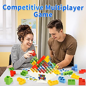 Inno2Eleph 48 Pcs Tower Balance Stacking Game for Kids and Adults, Balanced Board Games for Kids 8-12, Two Players Team Versus Stack Attack Card Games(Two Bases, More Ways to Play