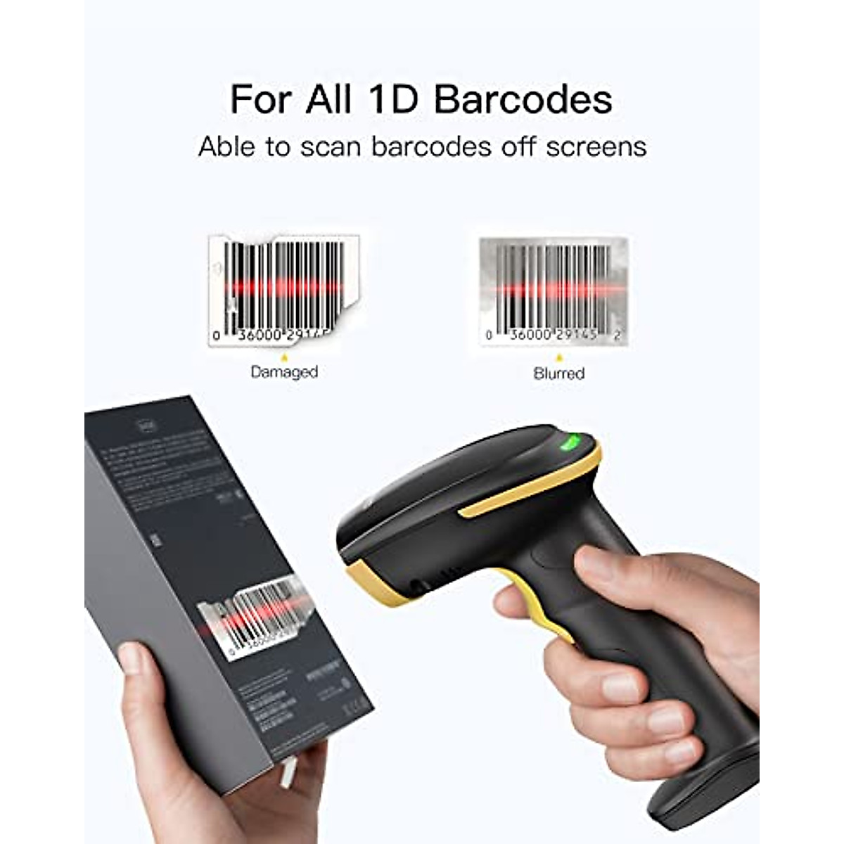 Officelab Barcode Scanner, 1D Wireless 2.4Ghz Smart Base, Screen Scanning, BS01002 Yellow