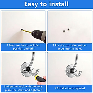 Akamino 5 Pack Coat Hooks Brushed Nickel,Wall Mounted Zinc Alloy Nickel Towel Hooks for Hanging,Heavy Duty Double Prong Robe Hooks Metal Closet Hooks for Bathrooms, Kitchen (Silver)