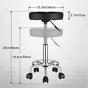 HMTOT Swivel Stool with Wheels Round Rolling Stools PU Leather Height Adjustable Black