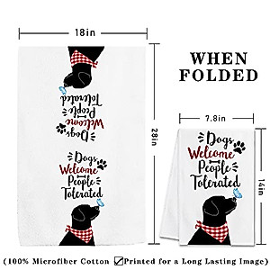 Bonsai Tree Dog Dish Towels and Dish Cloths, Dog Lover Owners Mom Gifts Funny Kitchen Hand Towels Sets of 4, Dogs Welcome People Tolerated Sayings Tea Towel Housewarming Decor for New Home Bathroom