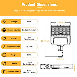 JC-LGL 150W LED Parking Lot Lights Dimmable Bundle L-Shape 90 Degree Wall Mount Bracket