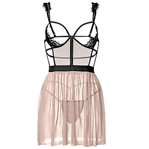 ALLoveble Women's Sexy Lace Lingerie Dress Cupless Strappy Chemise babydoll Nightwear (S, Apricot)