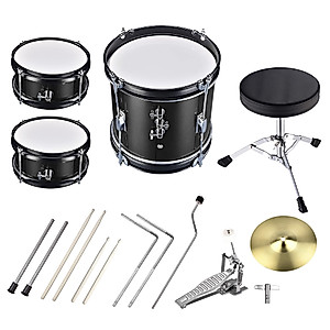 Drum Set 3-Piece Beginner Drum Set Junior Drum Set, Throne Stool, Drum Sticks, Bass Drum Pedal, Black