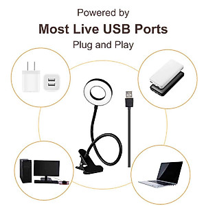 Bekada Clip on Desk/Ring Light with Clamp for Video Conference Lighting, Computer Webcam, USB LED Laptop Light for Zoom Meetings Reading with 3 Color 10 Dimming Level