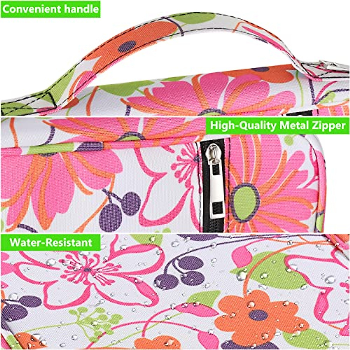 Floral Bible Cover, Carrying Book Case Church Bag Bible Protective with Handle and Zippered Pocket, for Men Women Father Kids 10.4" x7.8"x2.2"
