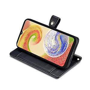 Asuwish Phone Case for Samsung Galaxy A04 Wallet Cover and Tempered Glass Screen Protector Zipper Card Holder Slot Stand Magnetic Leather Cell Accessories Flip Protective Ao4 A 04 4G Women Men Black