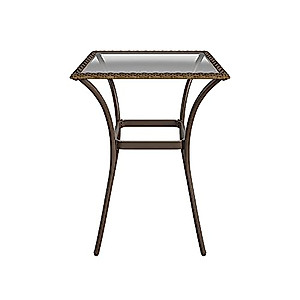 Cosco Outdoor 3 Piece High Top Bistro Lakewood Ranch Steel Woven Wicker Patio Balcony Furniture Set with Cushions, Brown