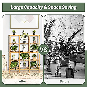 COSTWAY Plant Stand Indoor, 5-Tier Bamboo Plant Display Organizer with Stand for Multiple Plants, Plant Shelf Outdoor for Window, Garden, Balcony, Living Room