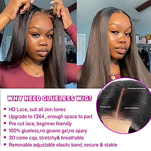 bunGiol Upgrade 13x4 Glueless Wigs Human Hair Pre Plucked Pre Cut 24 Inch Hd Straight Lace Front Wigs Human Hair 180% Wear And Go Glueless Wig For Black Women