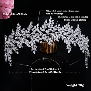 Jorsnovs Full Cubic Zirconia Wedding Tiaras Bridal Crowns CZ Zircon Hairband Birthday Queen Party Sweet 16 Headpieces Princess Hair Accessories Fit with Dress (Silver)