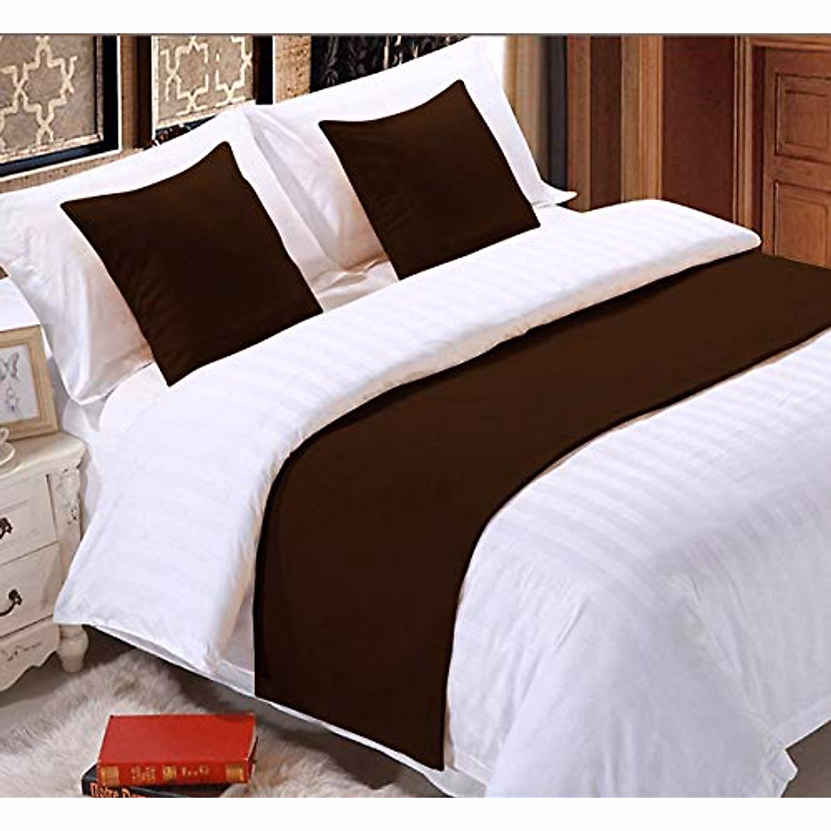 Cotton Home Depot 800 Thread Count Solid 1 Piece 20" Bed Runner Scarf Protector Slipcover Bed Decorative Scarf (Queen (90 X 20), Chocolate)