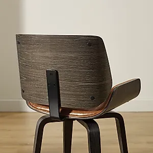 Art Leon Desk Chair No Wheels, Mid Century Modern Faux Leather Upholstered Swivel Accent Chair with Solid Wood Legs for Living Room Bedroom, Grey Oak Bentwood, Brown