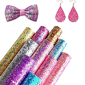 10 Pack Chunky Crude Glitter Faux Leather Sheets Iridescent Christmas Glitter Leather Sheets for Earring Keychains Craft Sewing Fabric,A4 Size,30cmx21cm