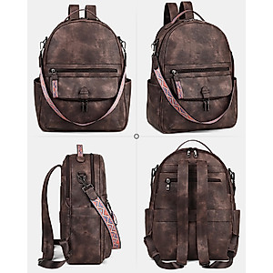 FADEON Leather Laptop Backpack for Women PU Computer Backpack, Designer Travel Back Pack Purse with Laptop Compartment Coffee