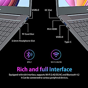 BOCCONI LeadBook T6 Laptop | 15.6" Full HD 1920x1080 IPS Display | Intel Celeron N3450 Quad-Core | 6GB DDR3 | 128GB SSD | AC WiFi | Mini HDMI | Windows 10 Home